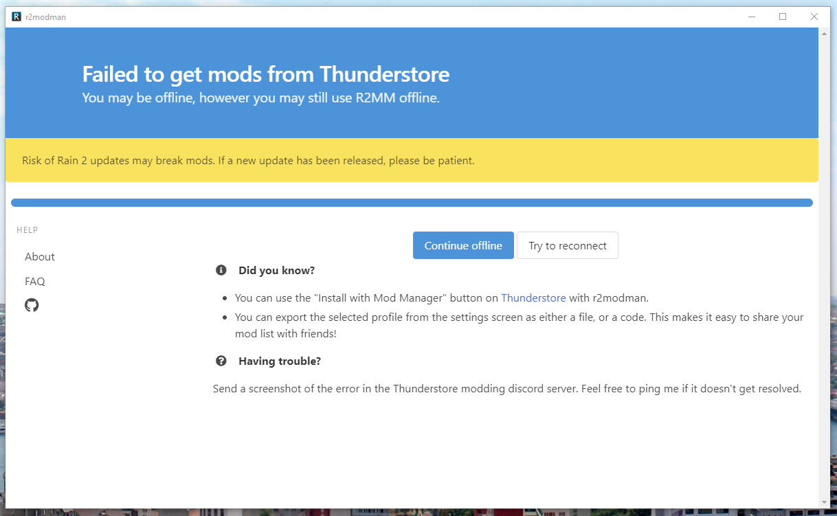 [BUG] - Can only start in offline mod despite internet connection ok, and thunderstore.io up ...